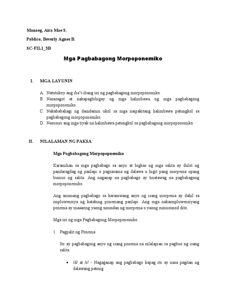 Mga Pagbabagong Morpoponemiko | PDF