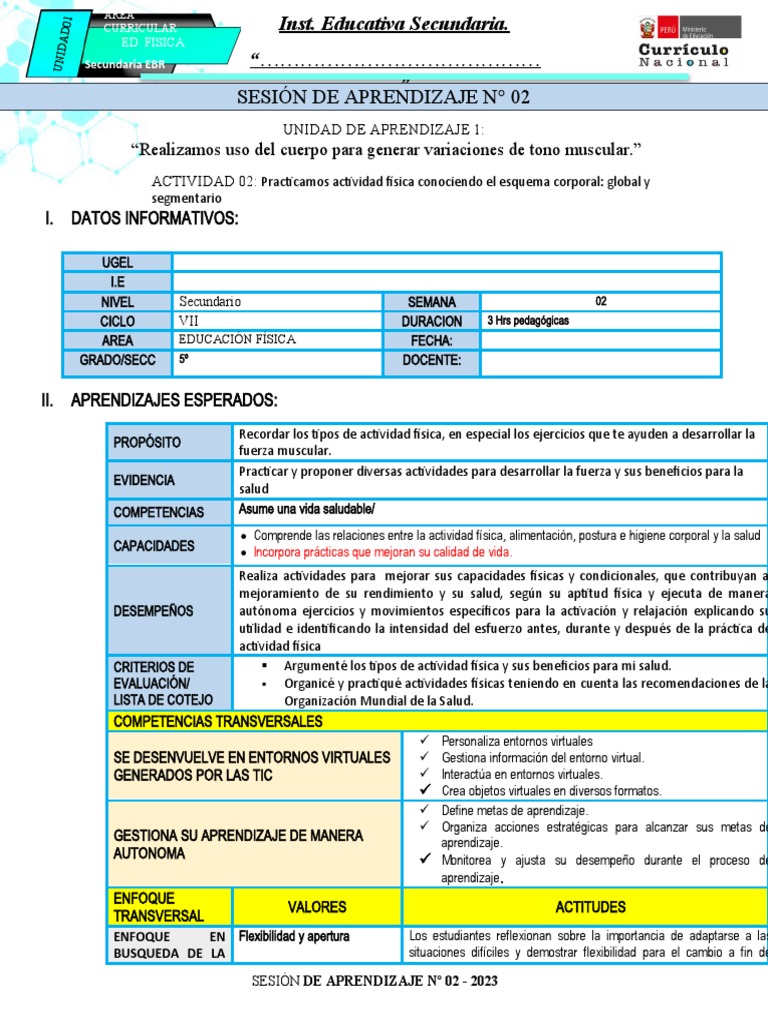 5° Ses-Act 2-E.f U1 | PDF | Aprendizaje | Evaluación