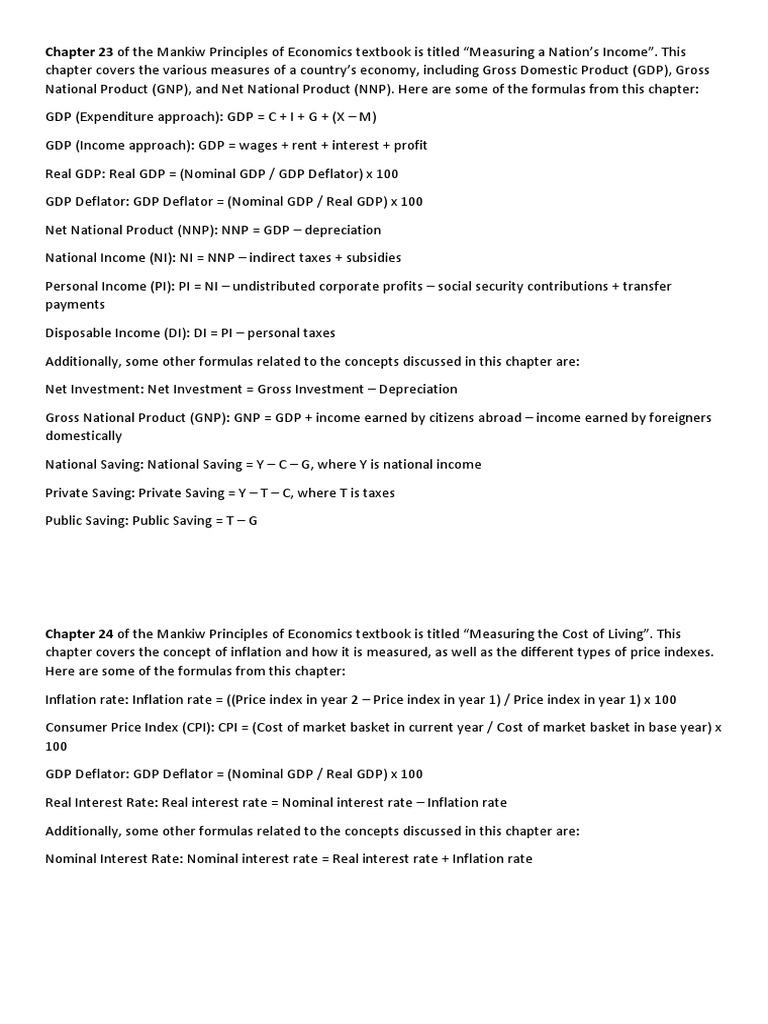 Formulas Under Each Topuc in ECO 203 PDF | PDF | Cost Of Living | Inflation