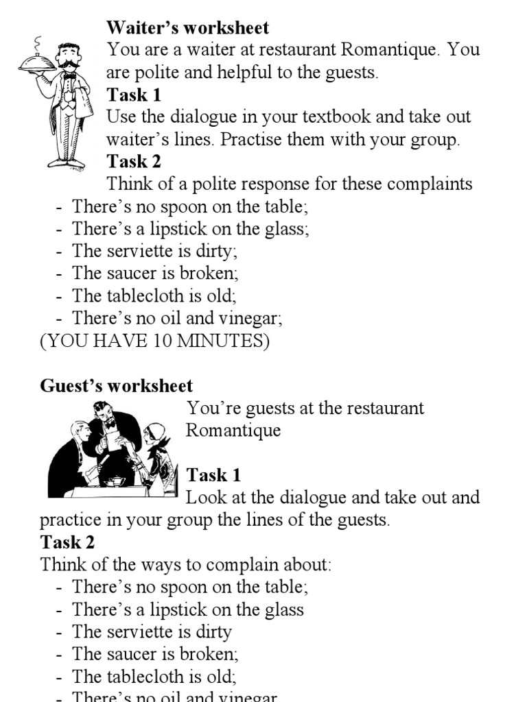 Role Play in the Restaurant Worksheet
