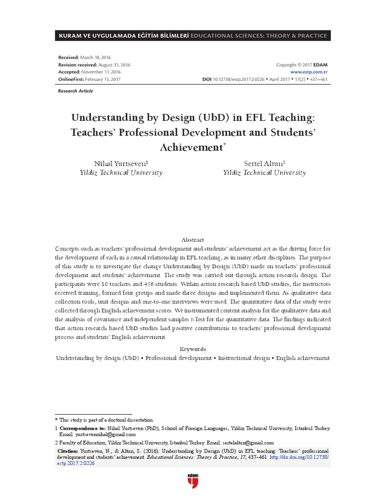 Nihal Yurtseven - Understanding by Design (UbD) Dalam EFL Teaching. Pengembangan Profesi Guru ...