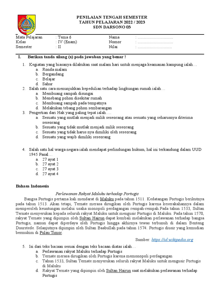 PTS Tema 6 Kelas 6 | PDF | Kajian Bahasa Asing