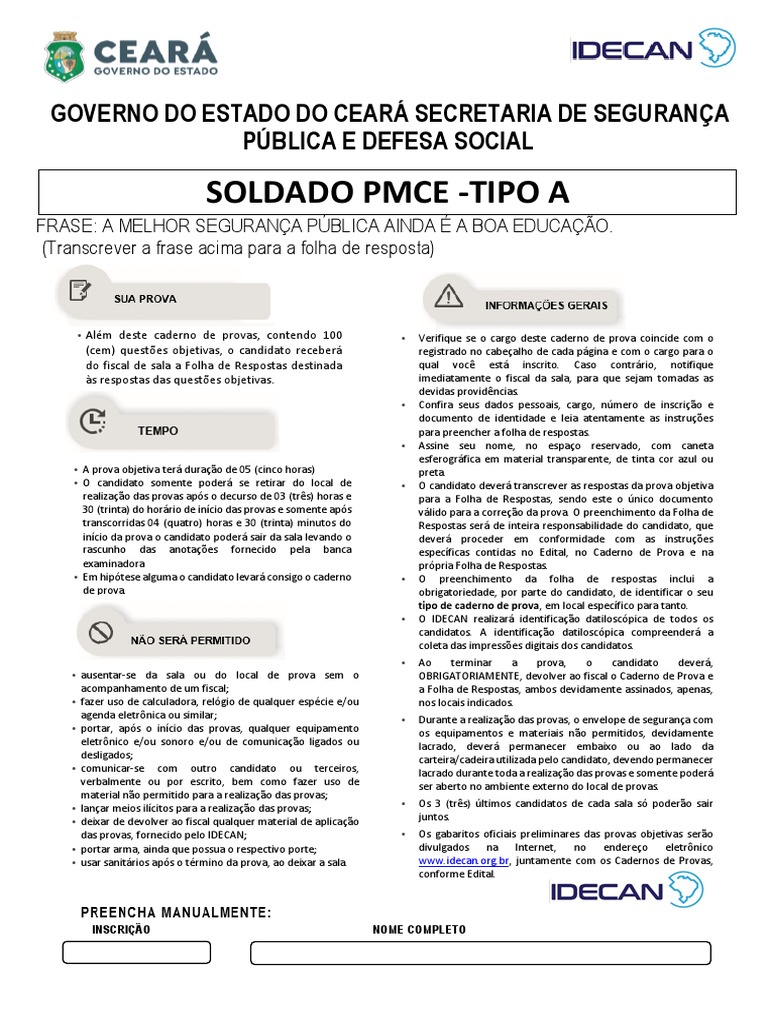 Idecan-2023-Pm-Ce-Soldado-Prova - Gabaritada PDF | PDF | Exoplaneta | Vida extraterrestre