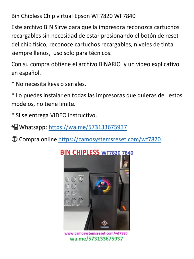 Bin - Chipless - Chip Virtual Epson WF7820 WF7840 | PDF