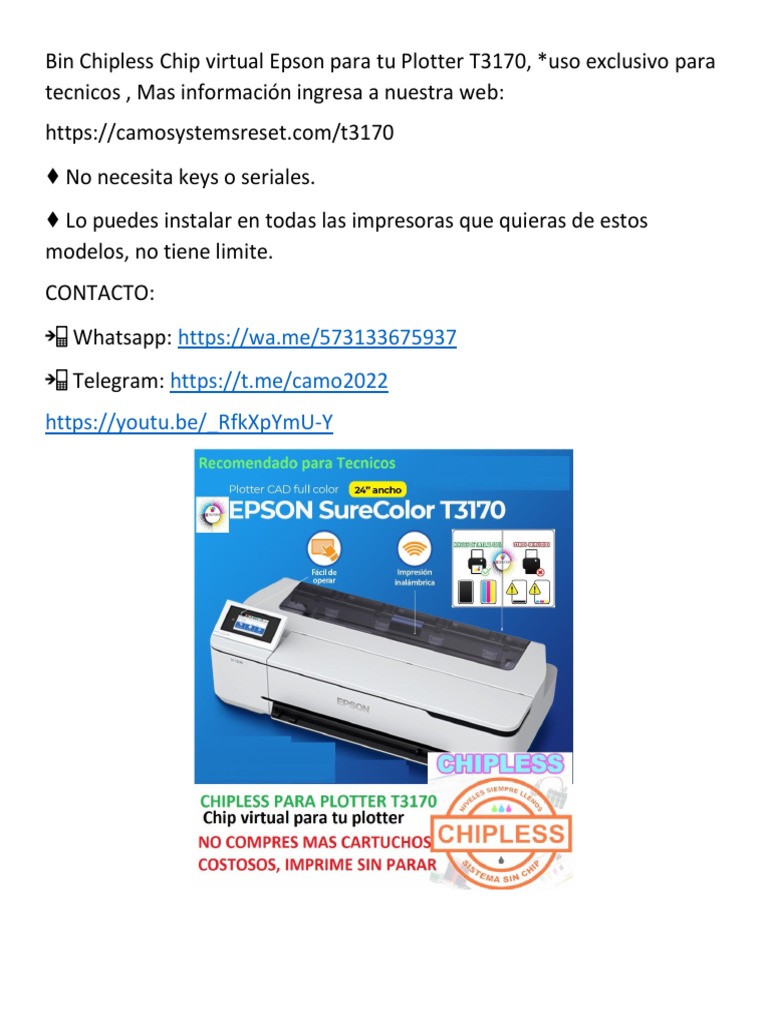 Solución Chipless para Plotter Epson T3170 | PDF | Hogar, jardinería y ...