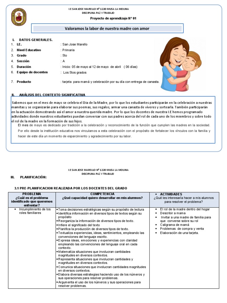 Proyecto Dia de La Madre | PDF | Evaluación | Aprendizaje