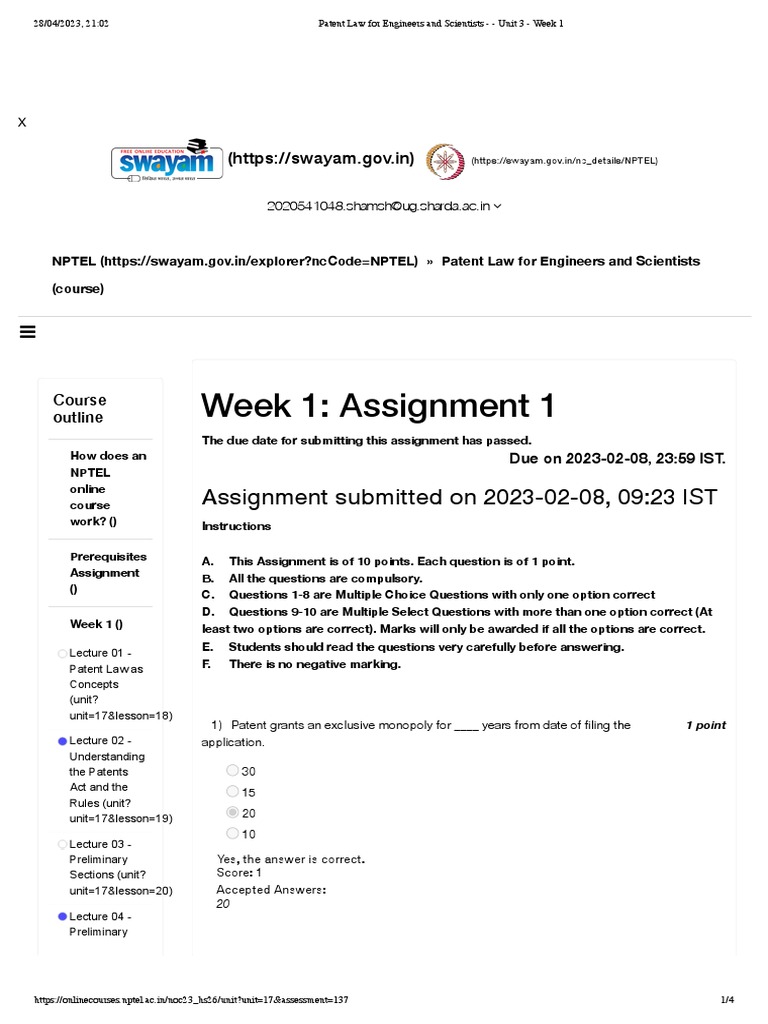 Week 1: Assignment 1: Assignment Submitted On 2023-02-08, 09:23 IST | PDF