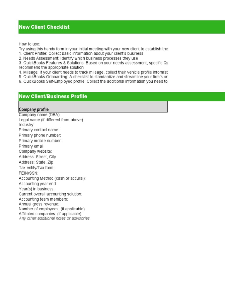 New Client Onboarding Checklist | PDF