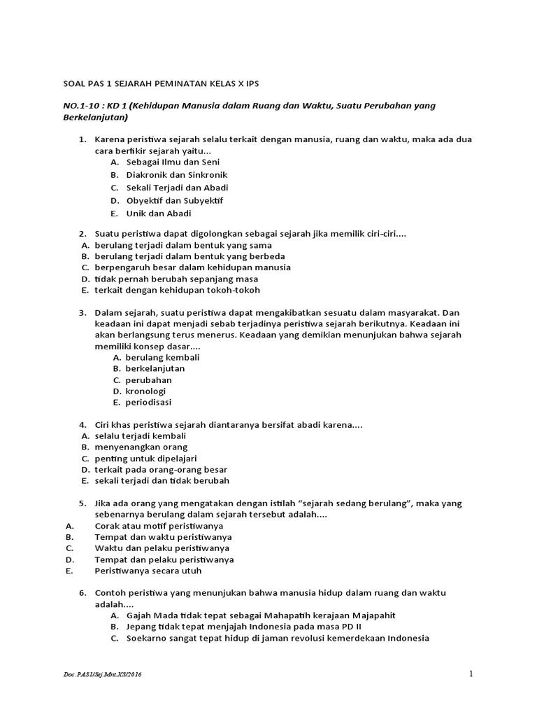 LATIHAN SOAL PPH 1 X IPS Minat | PDF
