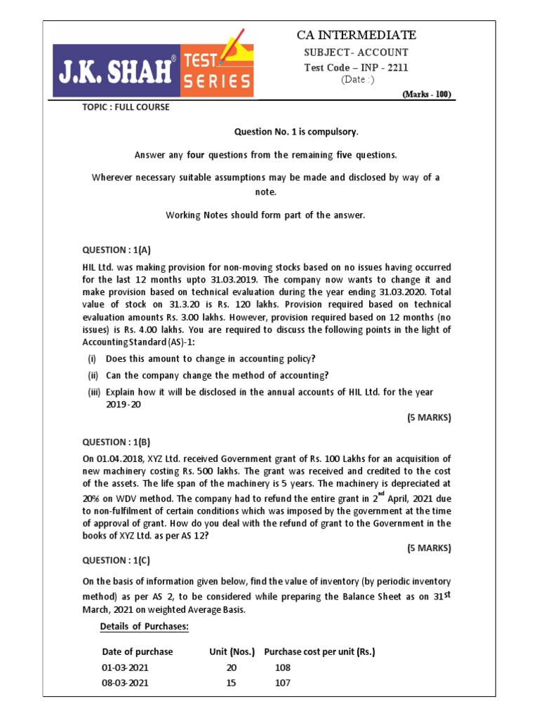 Inp 2211 Accounts Question Paper PDF | PDF | Expense | Equity (Finance)