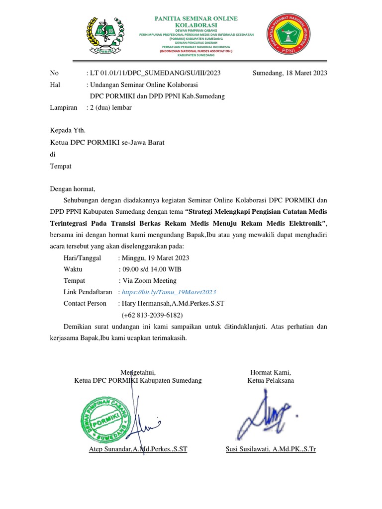 SURAT UNDANGAN UNTUK DPC PORMIKI se-JABAR | PDF