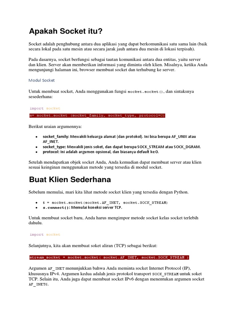 Panduan Socket Python: Klien dan Server | PDF | Metode & Bahan Ajar