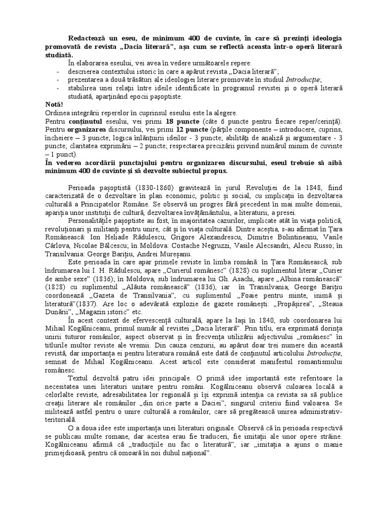 Dacia Literara Pasoptismul | PDF