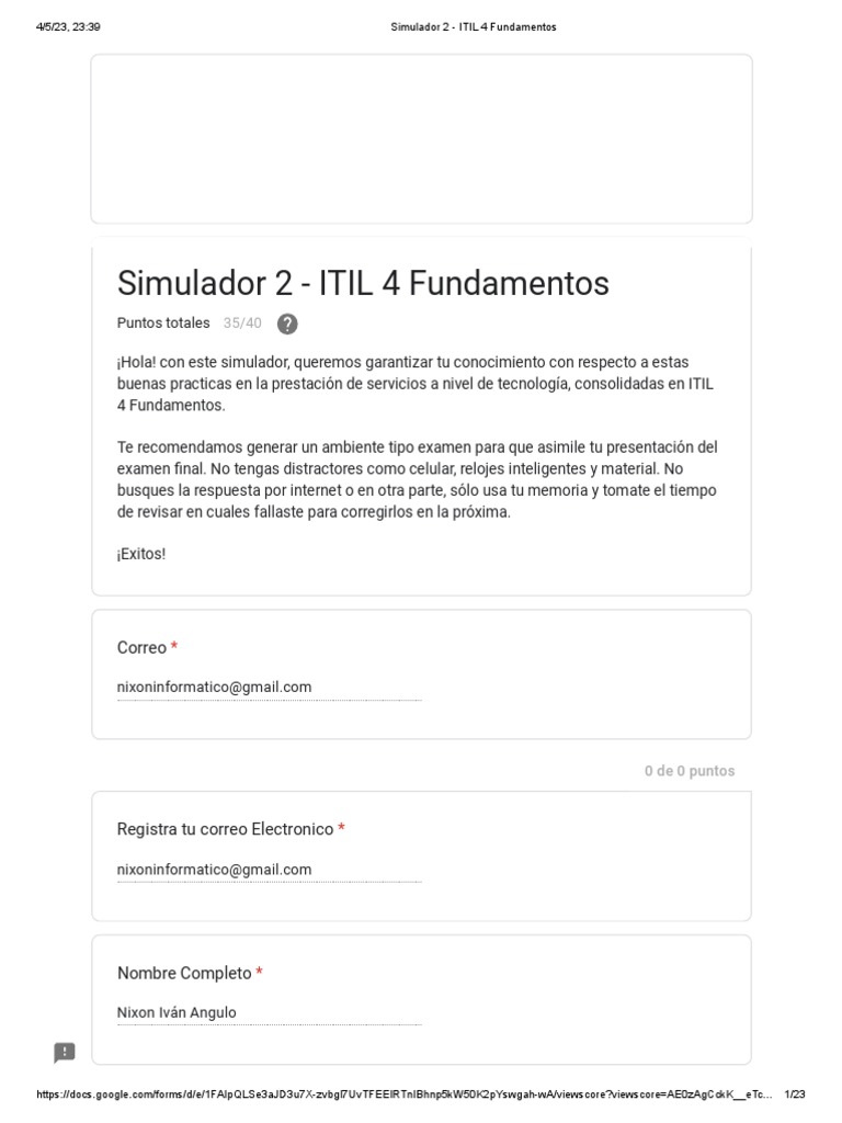Simulador 2 - ITIL 4 Fundamentos PDF | PDF | Itil | Business