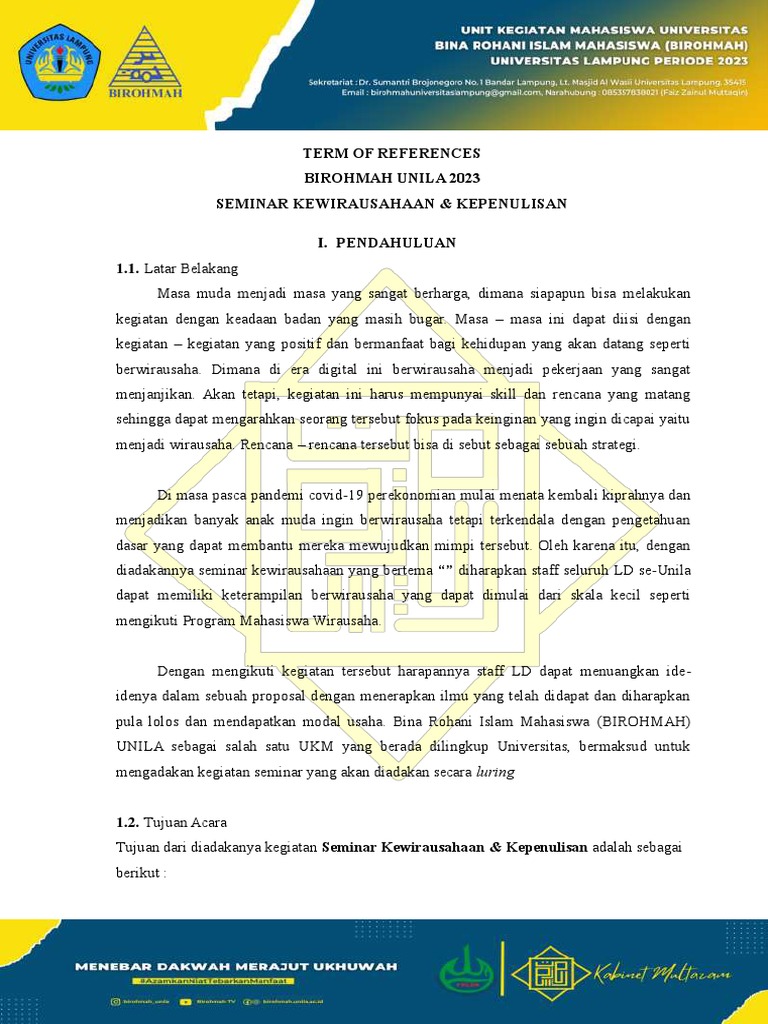 Tor Seminar Kewirausahaan & Kepenulisan PDF | PDF | Seni