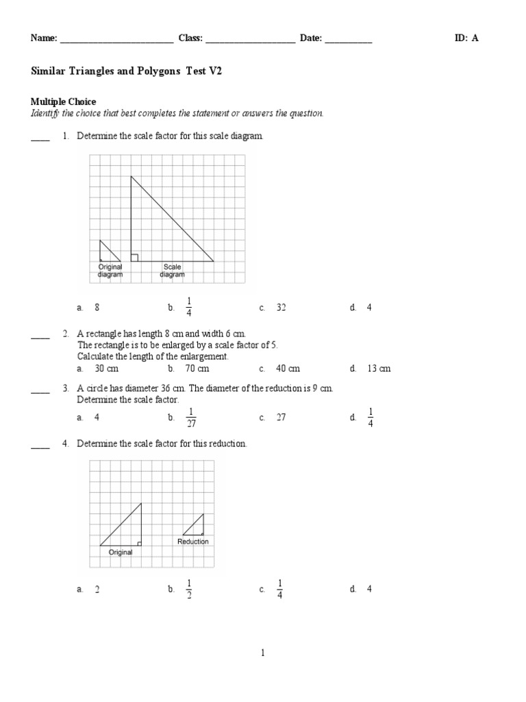 Similar Triangles and Polygons Test | PDF | Shape | Length