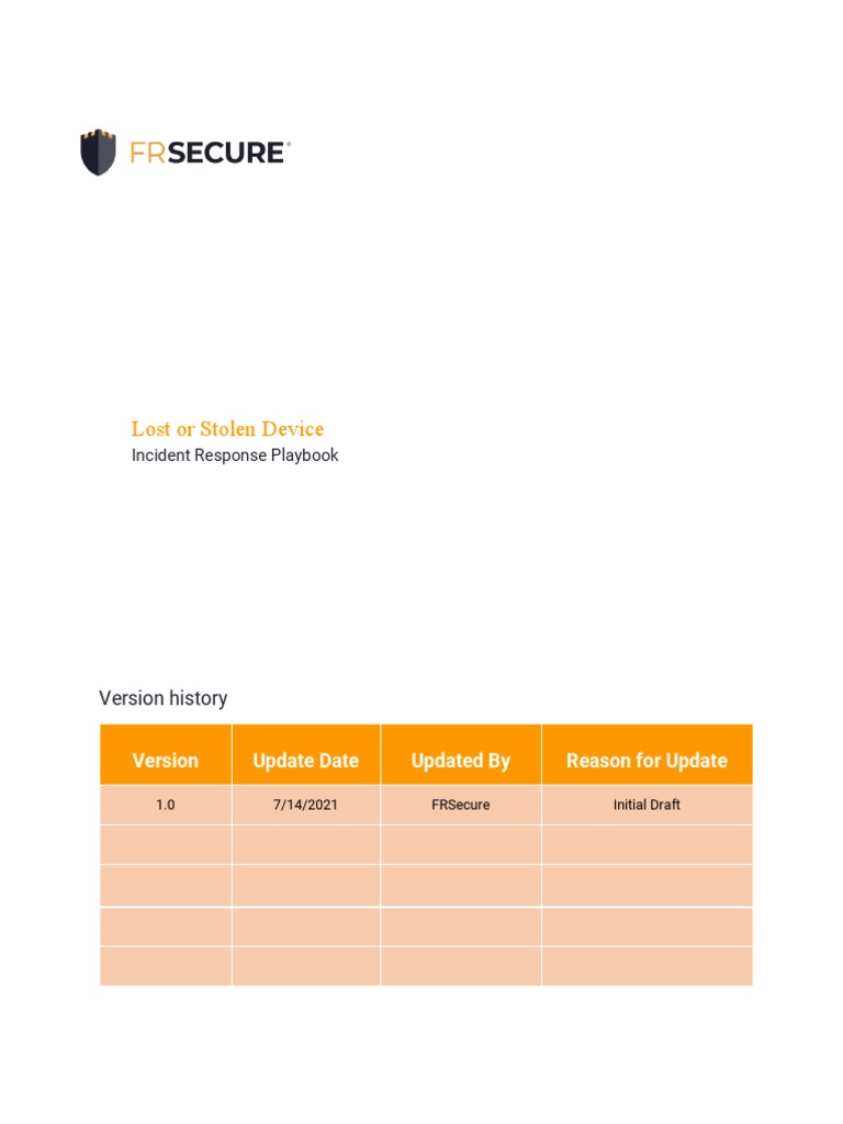 Lost or Stolen Device Response Playbook | PDF | Security | Computer ...