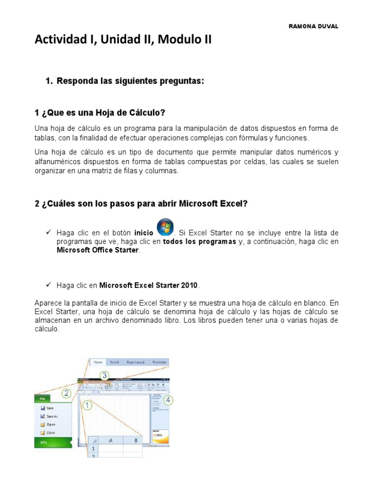 Actividad 1, Unidad II, Modulo II (1) .PDF Nuevo | Descargar gratis PDF | Microsoft Excel | Hoja ...