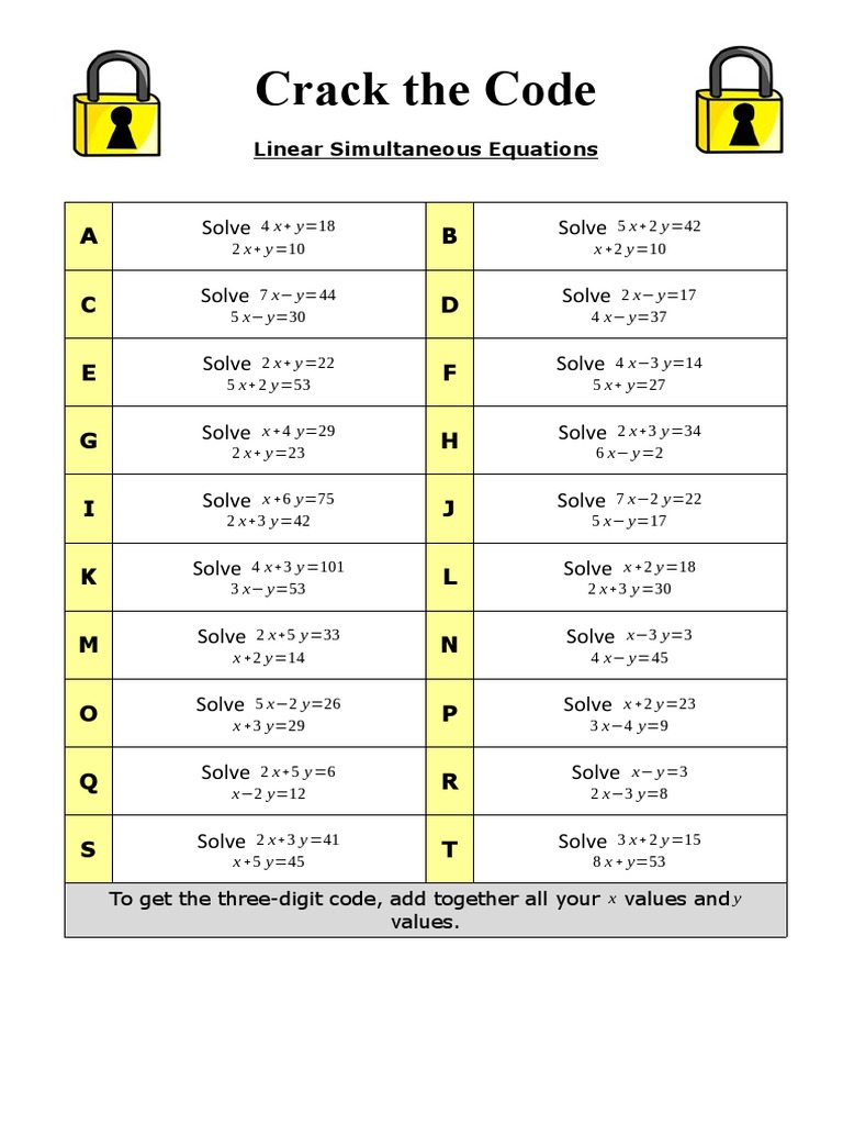 Linear Simultaneous Equations Crack The Code | PDF