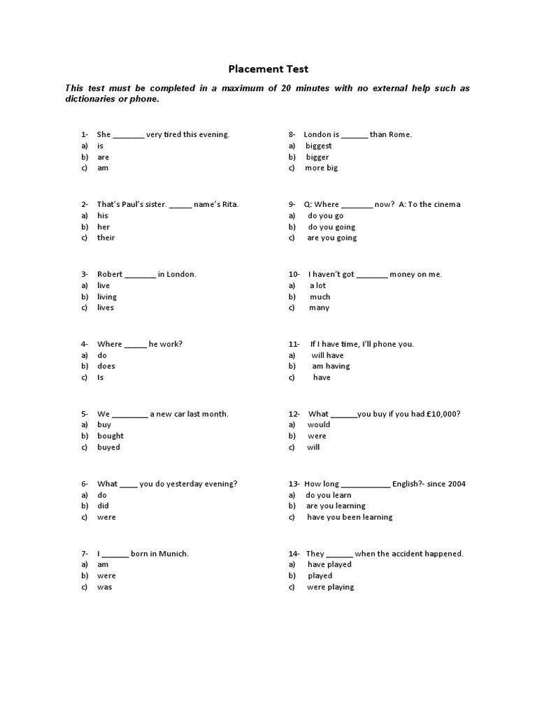 Placement Test PDF