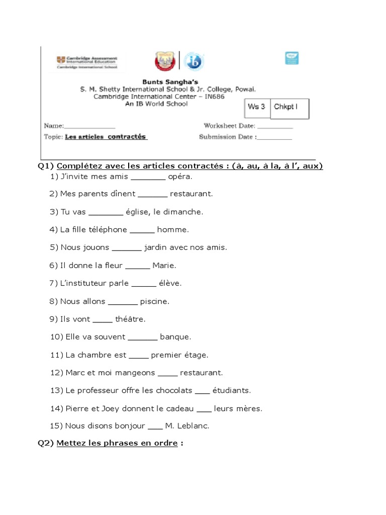 Exercices sur les articles contractés | PDF