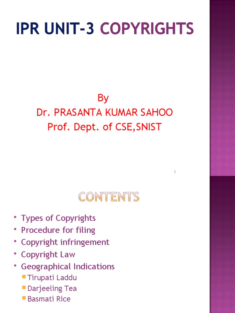 IPR Unit 3 Copyrights and Geographical Indications | PDF