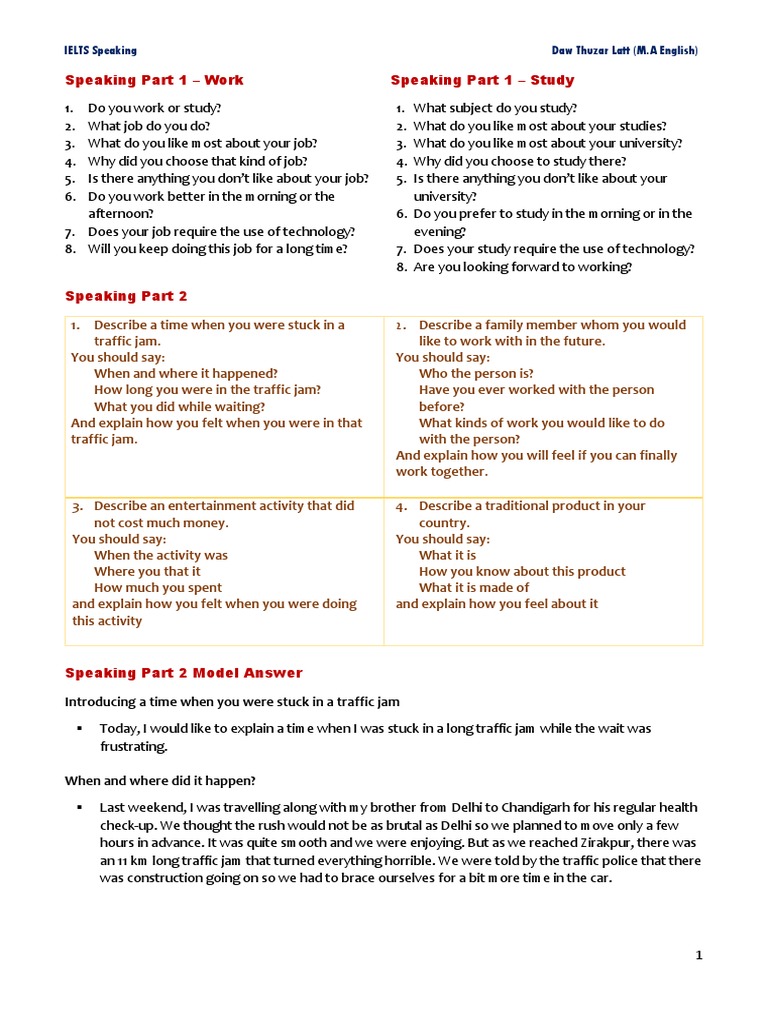 Week 1 Speaking Work or Study | PDF