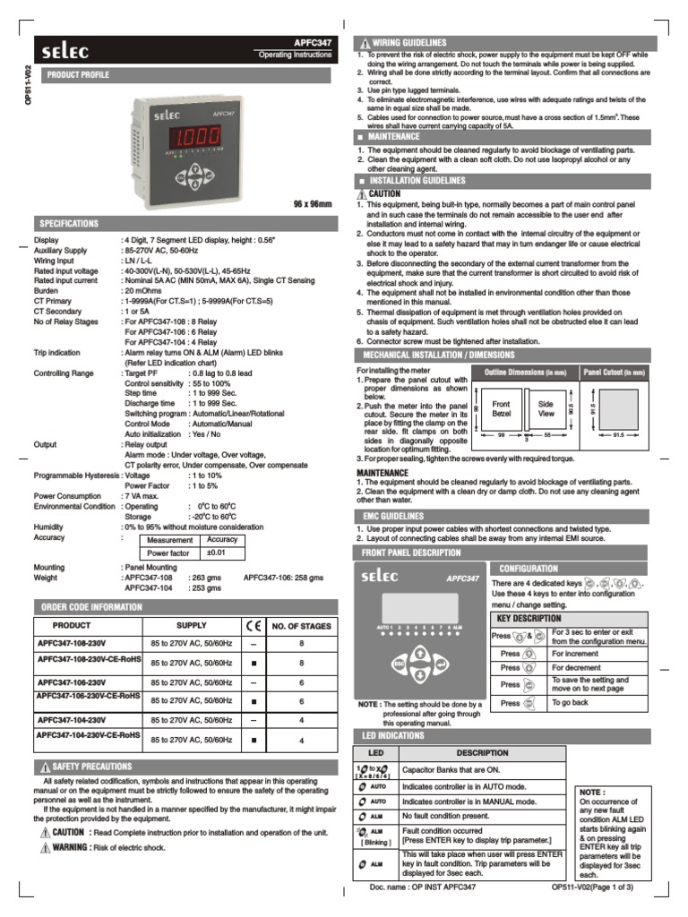 Op Apfc347-108-230v Op511-V02 Series | PDF