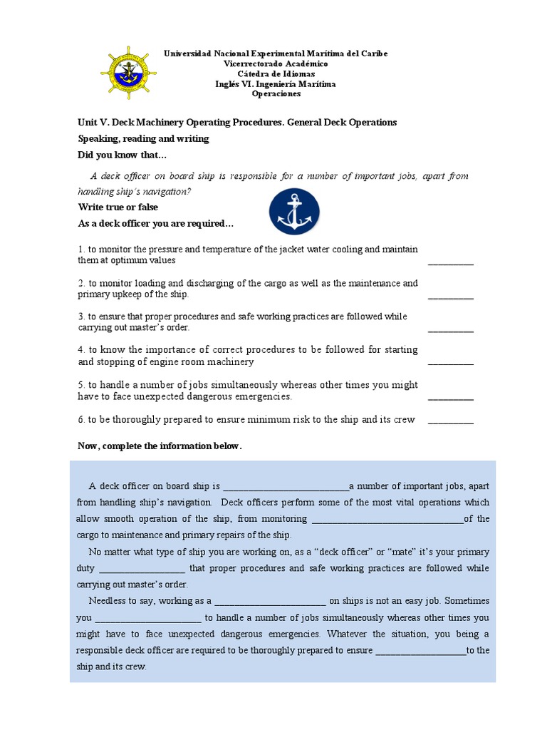 Deck Officer Operations and Safety Procedures | PDF | Foreign Language ...