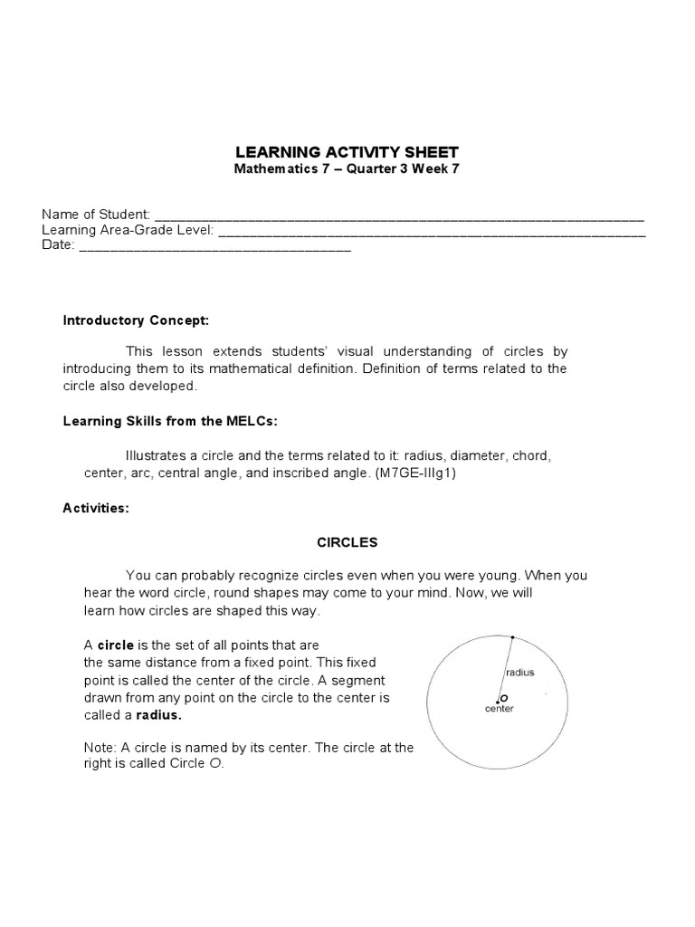 Week 7 Math 7 | PDF | Circle | Angle