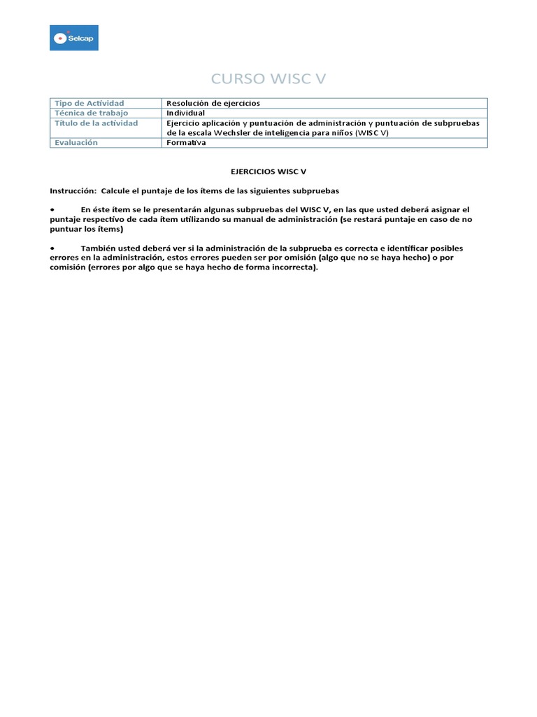 Ejercicios de Puntuación WISC V | PDF
