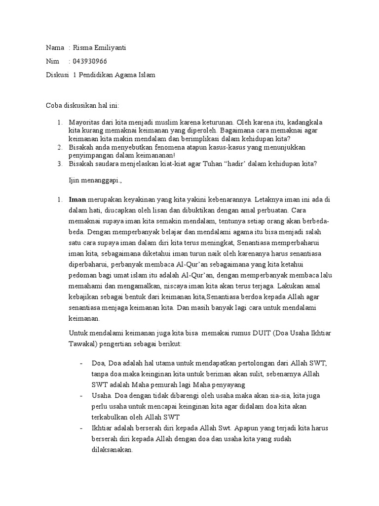 Diskusi 1 Pendidikan Agama Islam | PDF