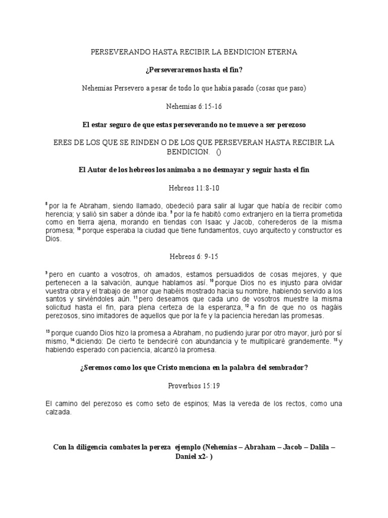 Perseverando Hasta Recibir La Bendicion Eterna | PDF