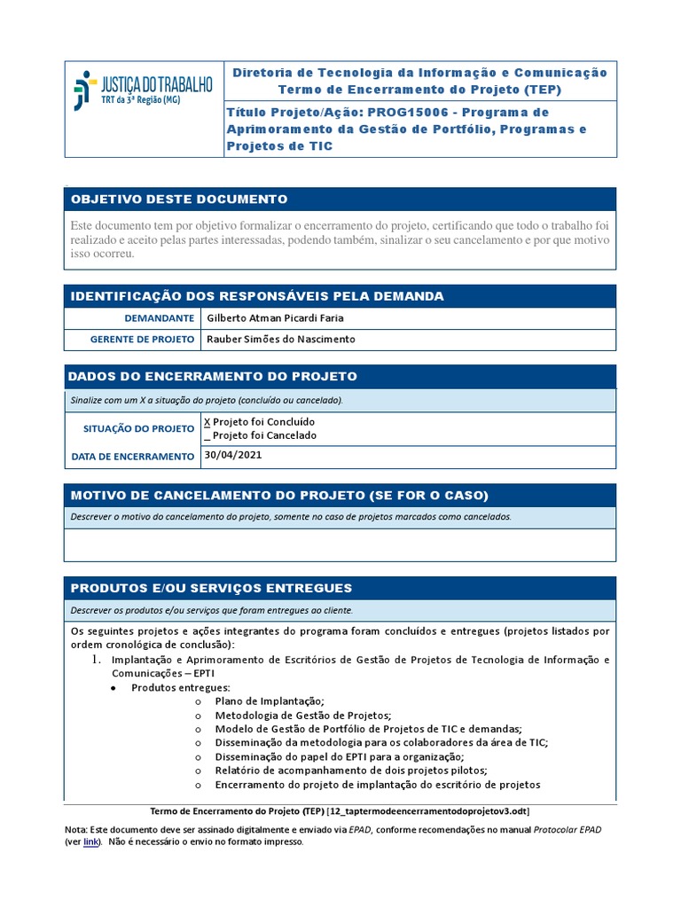 Termo de Encerramento de projeto.pdf | PDF