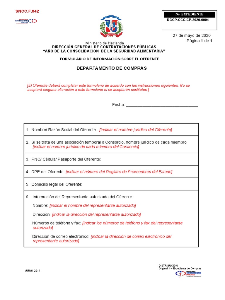 Formulario de Información Sobre El Oferente (SNCC.F.042) | PDF