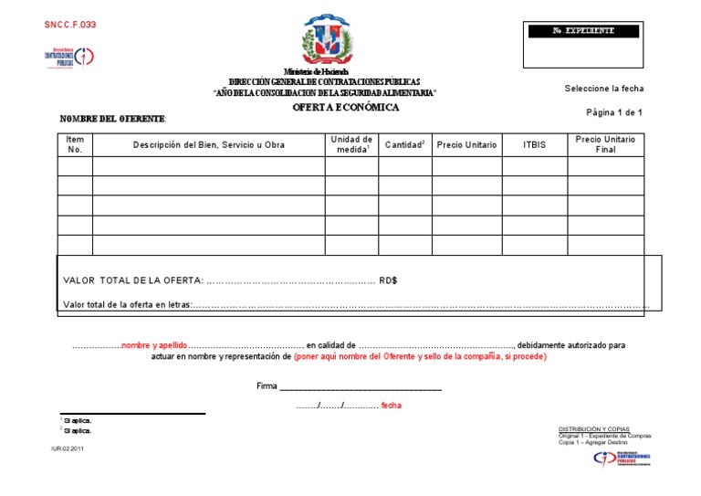 Formulario de Oferta Económica (SNCC.F.033) | PDF