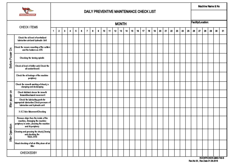 Daily Preventive Maintenance Check List - TURNING | PDF
