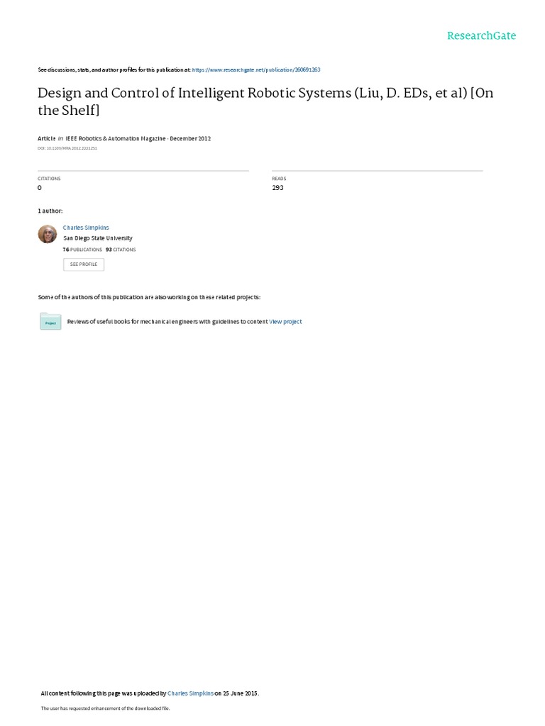 Design and Control of Intelligent Robotic Systems | PDF