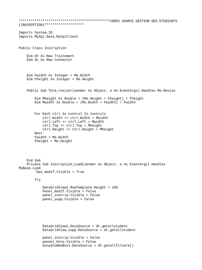 Code Source Gestion Des Etudiants (Inscription) | PDF | Software Engineering | Computer Engineering