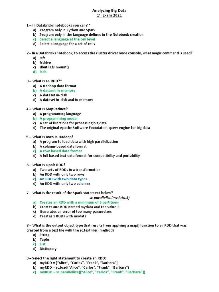 ABD Exame PDF | PDF | Apache Hadoop | Apache Spark