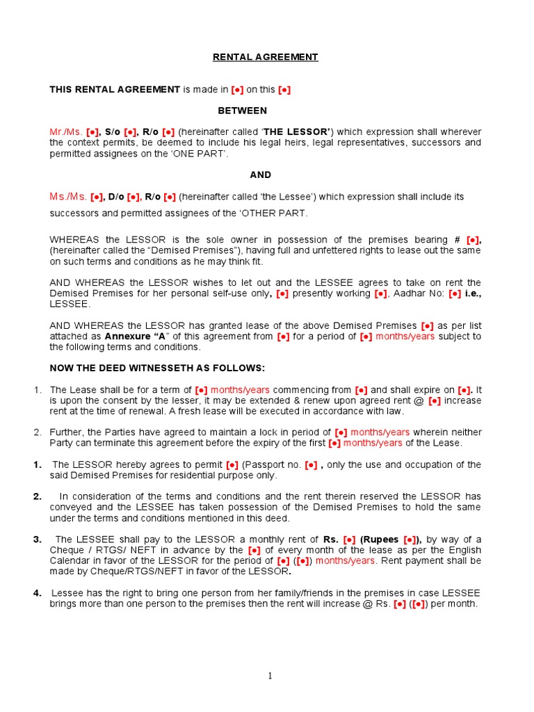 Standard Lease Agreement Format - R1 - 310123 | PDF | Lease | Landlord