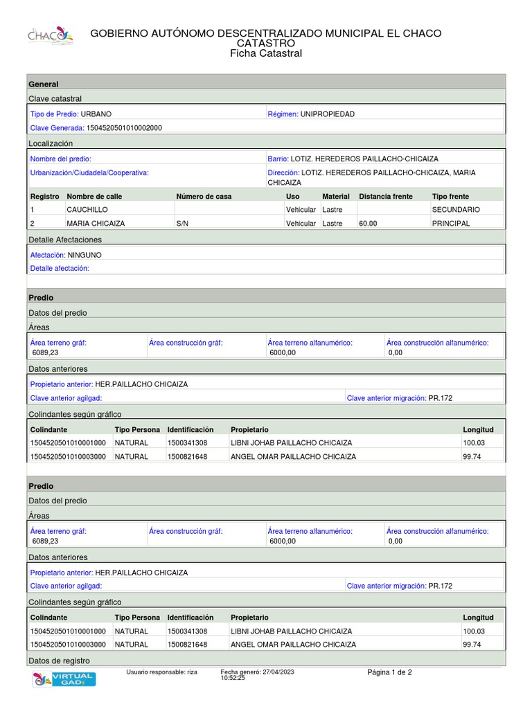 Ficha Catastral 1504520501010002000 PDF | PDF