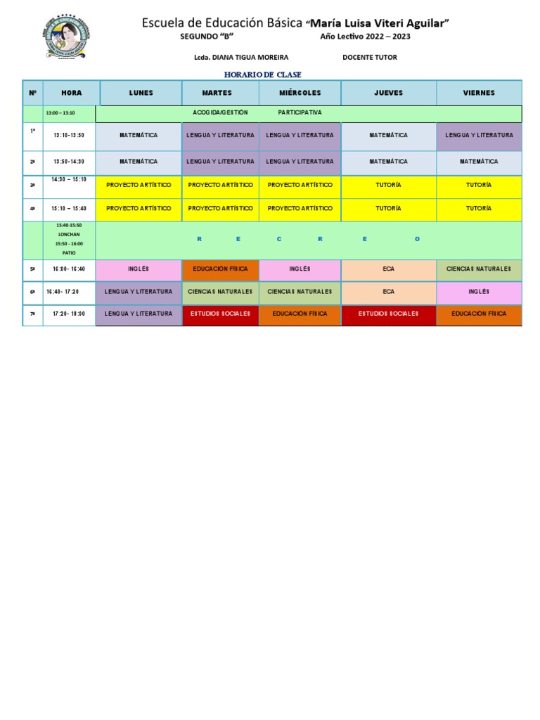 Horario 2022 - 2023 Segundo B | PDF