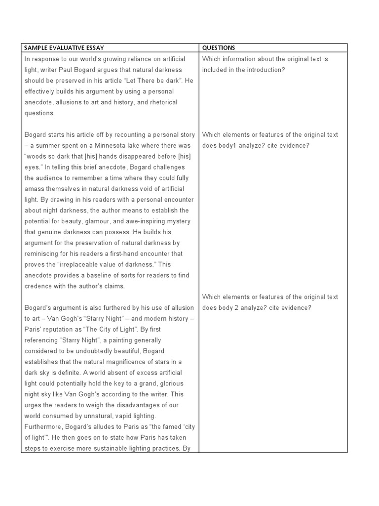 Evaluative Essay Sample | PDF