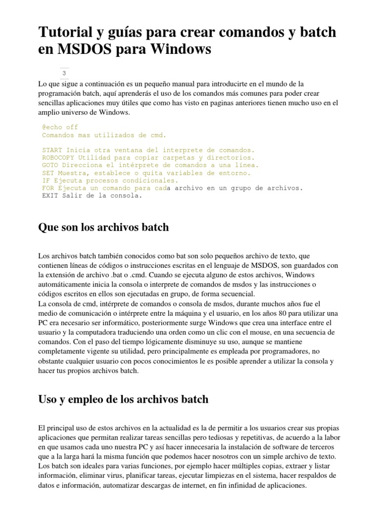 Tutorial Batch | PDF | Archivo de computadora | Interfaz de línea de comando