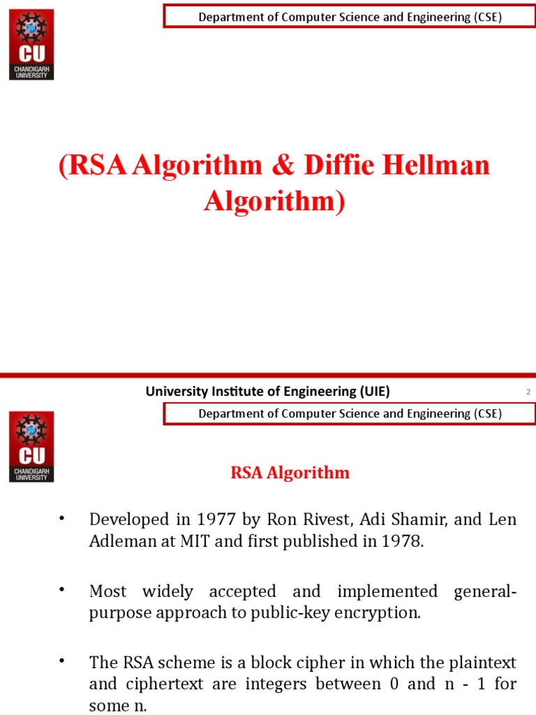 L - 2.3, L-2.4 RSA - Diffie Hellman Algorithm | PDF | Teaching Methods & Materials | Computers