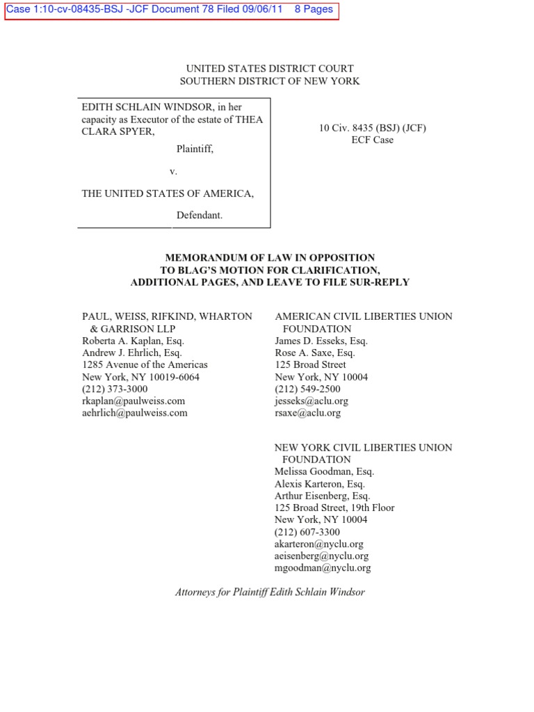 Memorandum of Law in Opposition To Blag'S Motion For Clarification ...