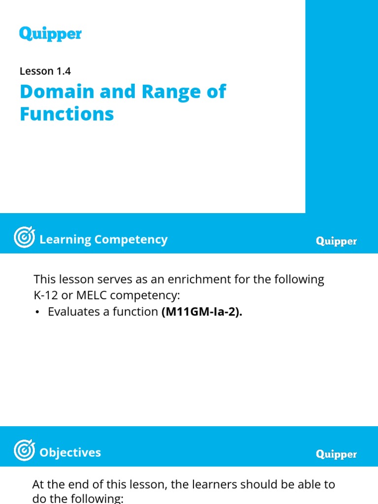 Lesson 1.4 Domain and Range of Functions PDF | PDF | Polynomial | Function (Mathematics)