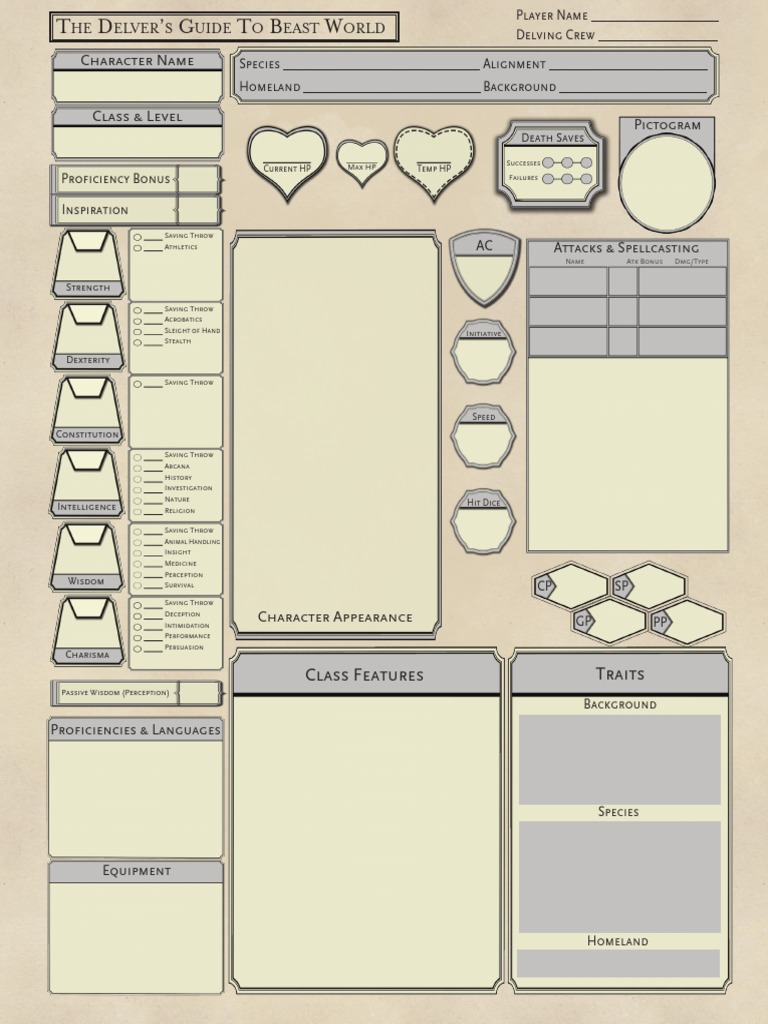 Beast World Character Sheet Template | PDF