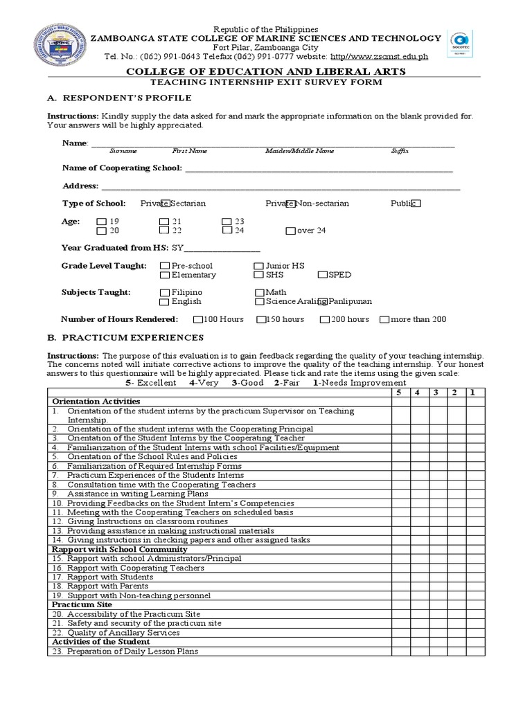 PST Exit Survey Form | PDF | Classroom | Cognition